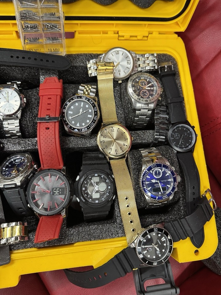 Lot Of Watches Mix If Various Watch’s Invicta Casio 8 Slot Case Yellow ...
