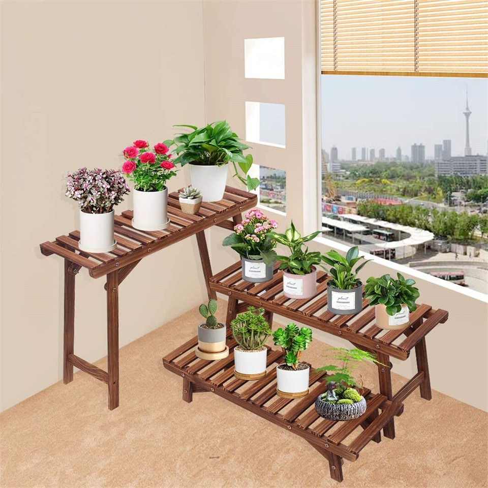 3 Tier Step Design Plant Stand Shelf Racks Freestanding Ladder Flower ...
