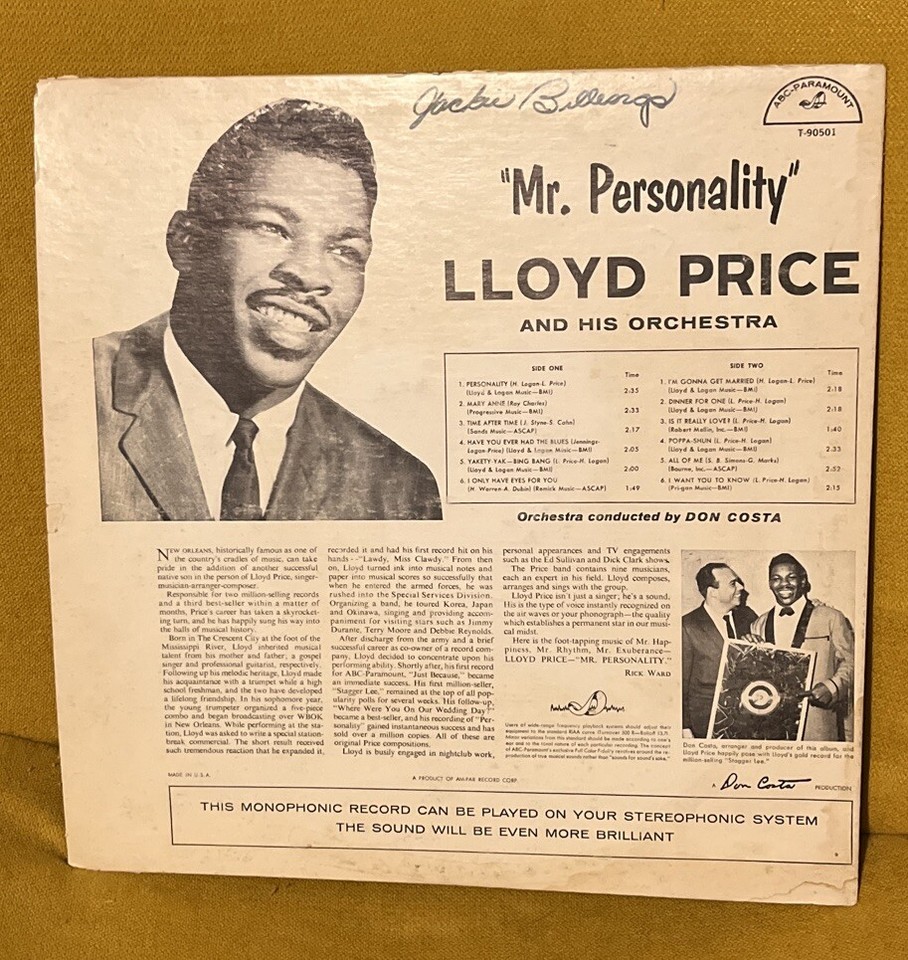 Lloyd Price ‎– Mr. Personality LP Original 1959 ABC-Paramount ‎– ABC ...
