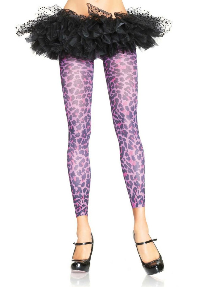 LEG AVENUE LEOPARD PRINT FOOTLESS TIGHTS PURPLE MULTI ADULT ONE SIZE ...