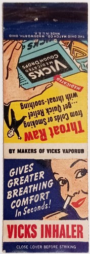 Vicks Inhaler, Cough Drops Vintage Matchbook Cover | eBay