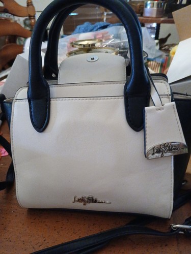 Libby Edelman Purse Leather With Shoulder Straps White with black trim ...