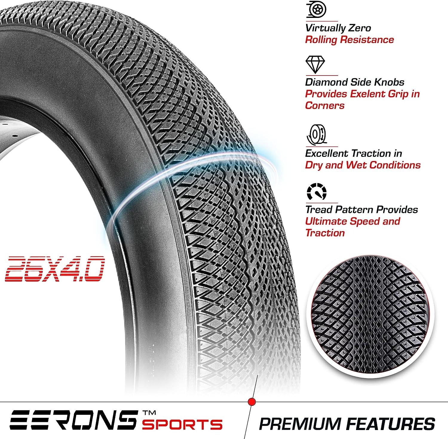 26x4 Fat Tire-E-bike Tire | High-Performance | Electric Bike Tire (2 ...
