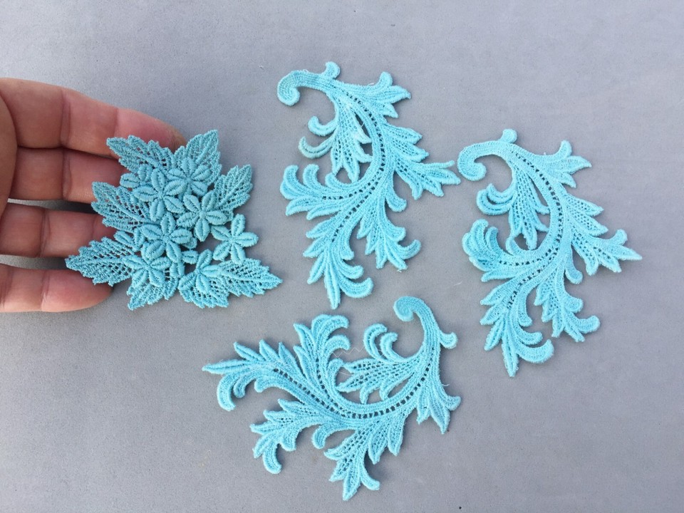 Vintage Lace Applique Trim Sewing Craft Wedding Blue Fern Leaf Flower 4 ...
