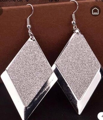 Silver Geo Diamond Glitter Bling Fashion Earring Boho Festival Party ...