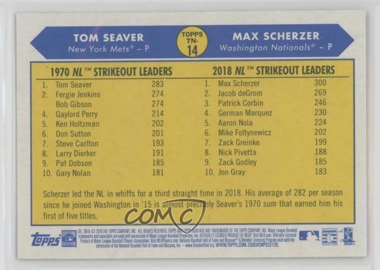 2019 Topps Heritage Then and Now Max Scherzer Tom Seaver #TN-14 HOF qo3 ...