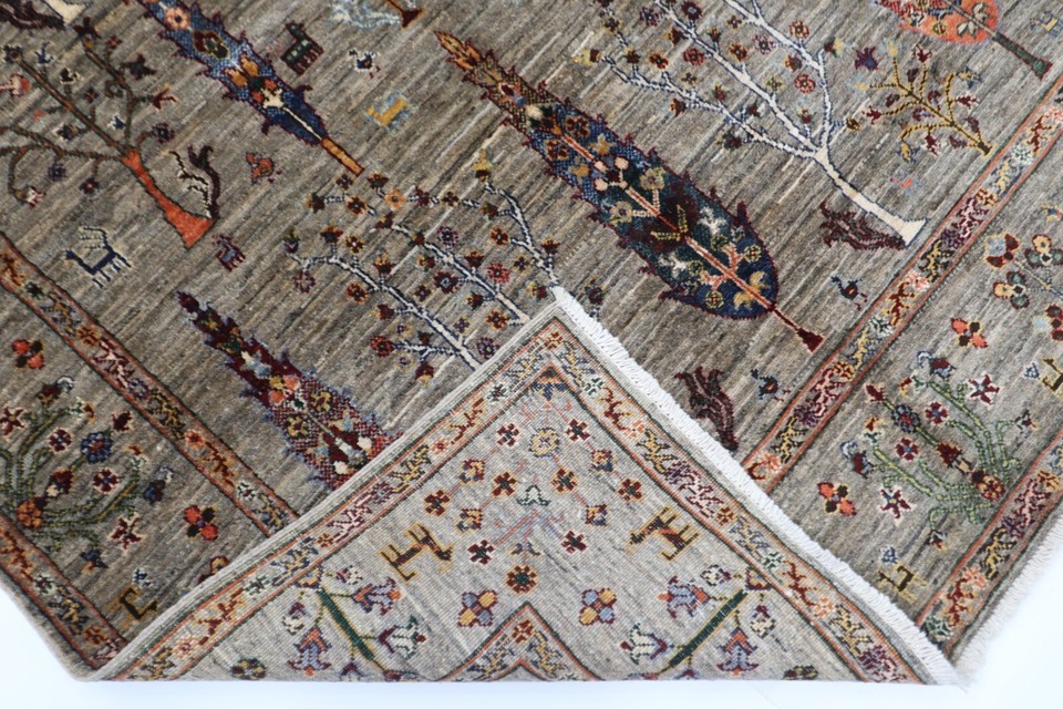 5 x 7 ft Tribal Landscape Gray Area Rug Afghan Hand Knotted Veg Dye ...