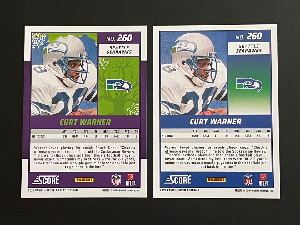 (2) 2024 Panini Score A Treat Curt Warner #260 Bats + 2024 Score Base ...