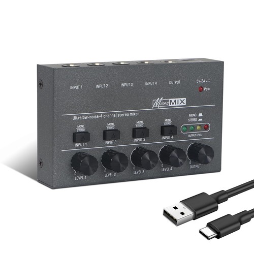 Audio Mixer Line Mixer, 4-Channel Stereo Line Mixer for Sub-Mixing ...