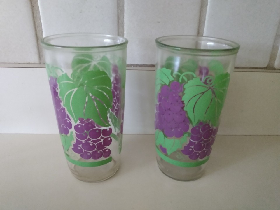 Set 2 Vintage Retro MCM Water Ice Tea Glasses Cups Tumblers Grapes ...
