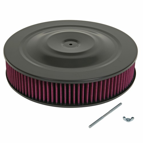 BLACK AIR CLEANER FLAT BASE RE-USABLE FILTER 14X3" SB CHEVY 283 327 350 ...