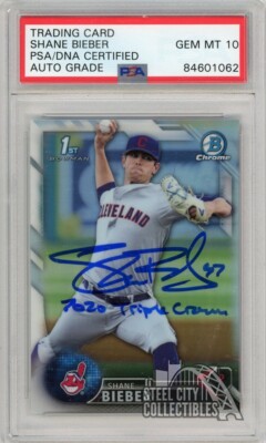 Shane Bieber 2016 Bowman Chrome Refractor Auto Triple Crown Card PSA ...