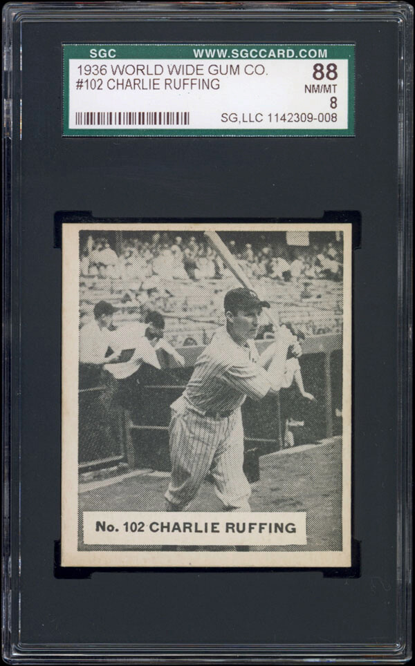 1936 World Wide Gum #102 Charlie Ruffing (New York Yankees) SGC 8 NM/MT ...