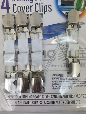 4 x IRON BOARD COVER CLIPS ELASTICATED STRAP WRINKLE FREE SMOOTH ...
