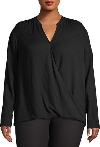 Women's Plus Size Long Sleeve Wrap Front Top with Knit Back Size: 0X or ...