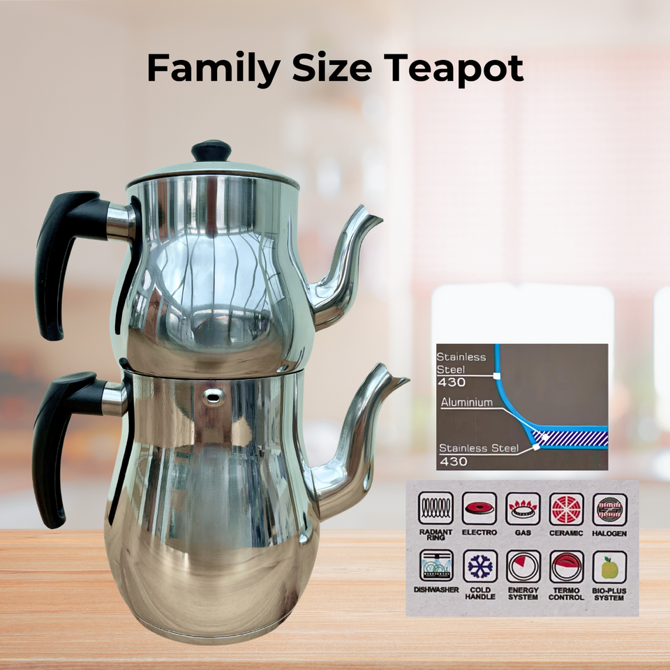 Traditional Teapot Stainless Steel Caydanlik Turkish Double Kettles XS ...