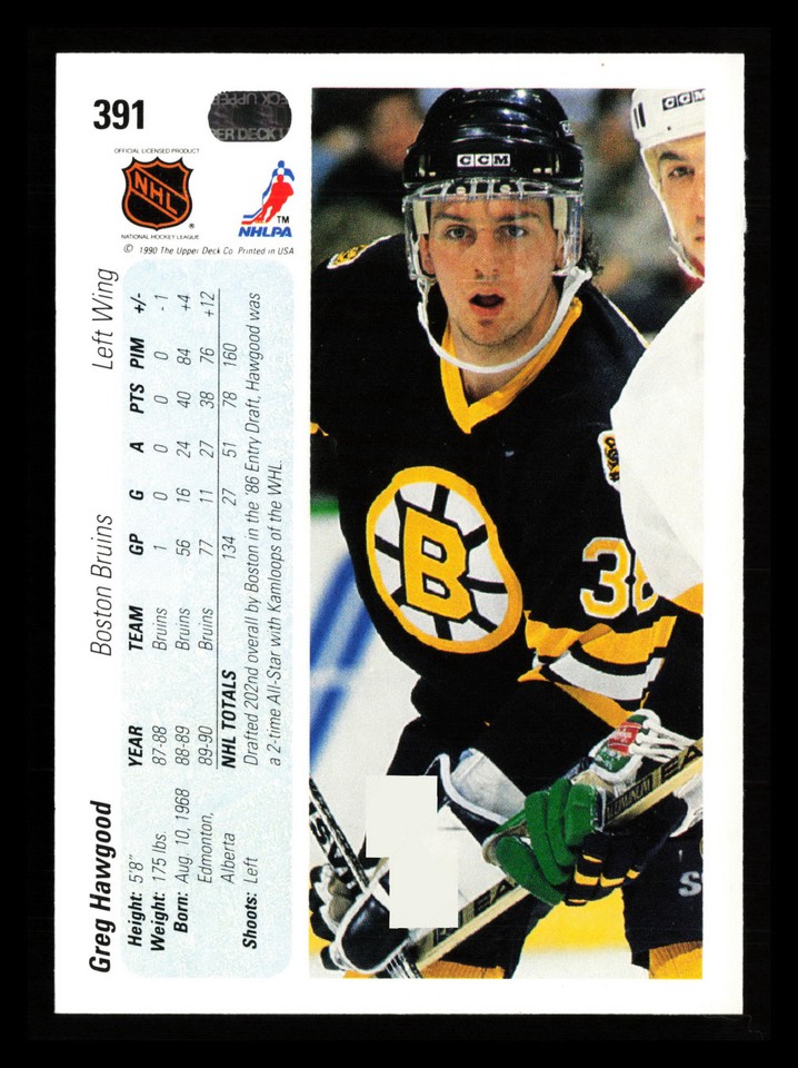 Greg Hawgood 1990-91 Upper Deck Hockey NHL #391b Boston Bruins | eBay