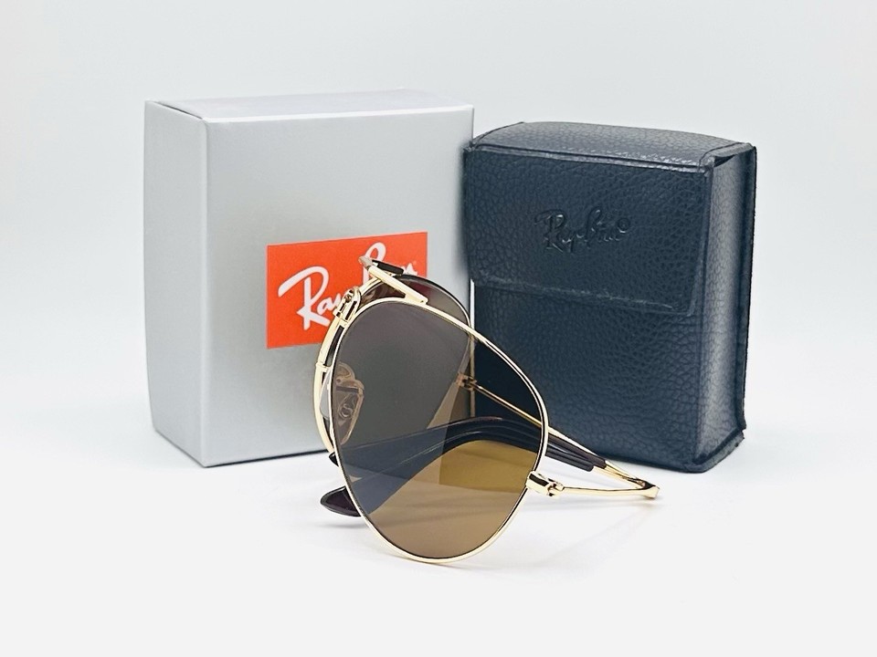 Ray-Ban RB3479 Folding Aviator 58mm Metal Sunglasses- Gold / Brown ...