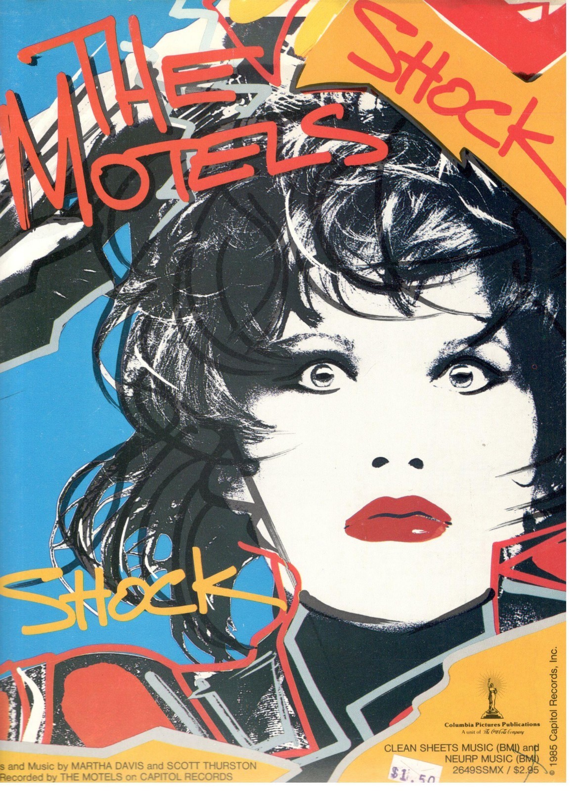 THE MOTELS "SHOCK" SHEET MUSIC-PIANO/VOCAL/GUITAR/CHORDS-1985-RARE-NEW ...