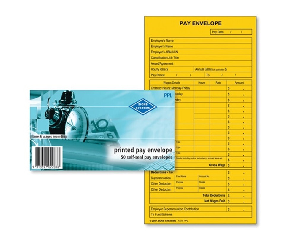 Zions Systems Printed Pay Envelopes 50 Self-Seal Pay Envelopes Time ...