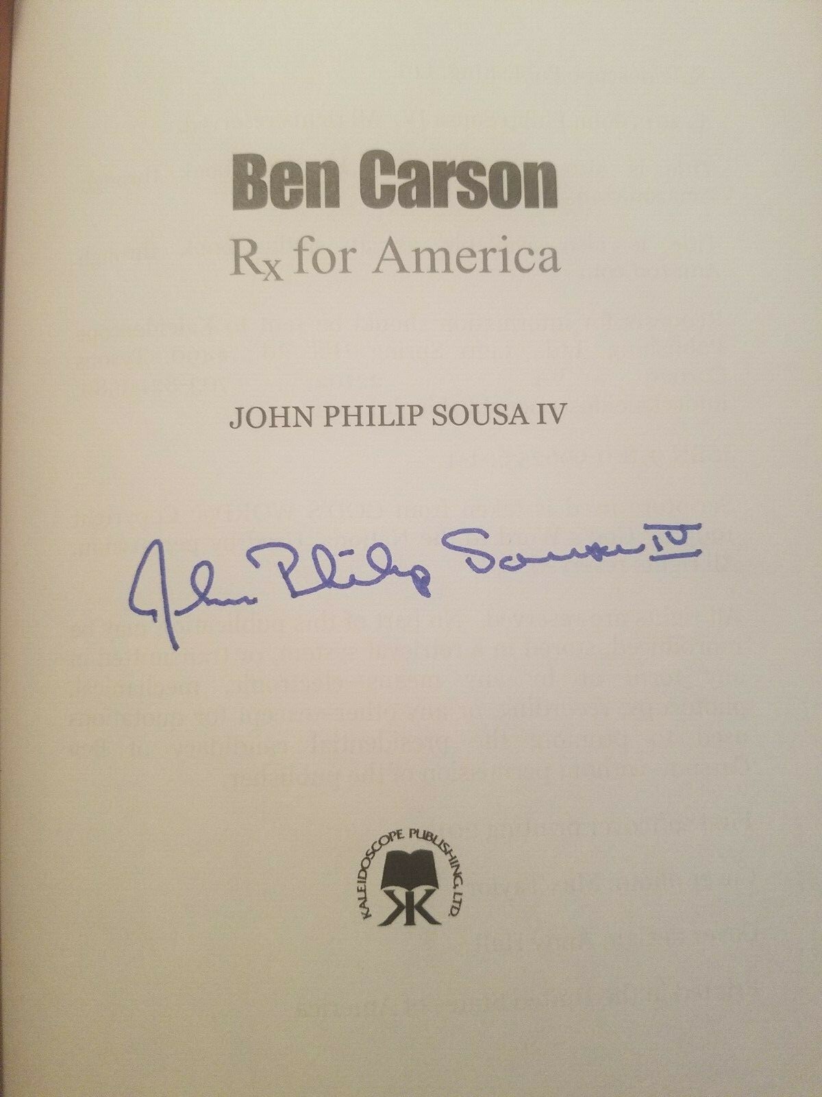 John Philip Sousa IV SIGNED book Ben Carson Rx For America AUTOGRAPH ...