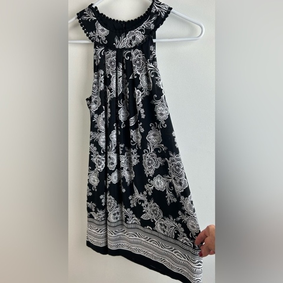 Three Pink Hearts Floral Halter Shift Dress Size Small Black White ...