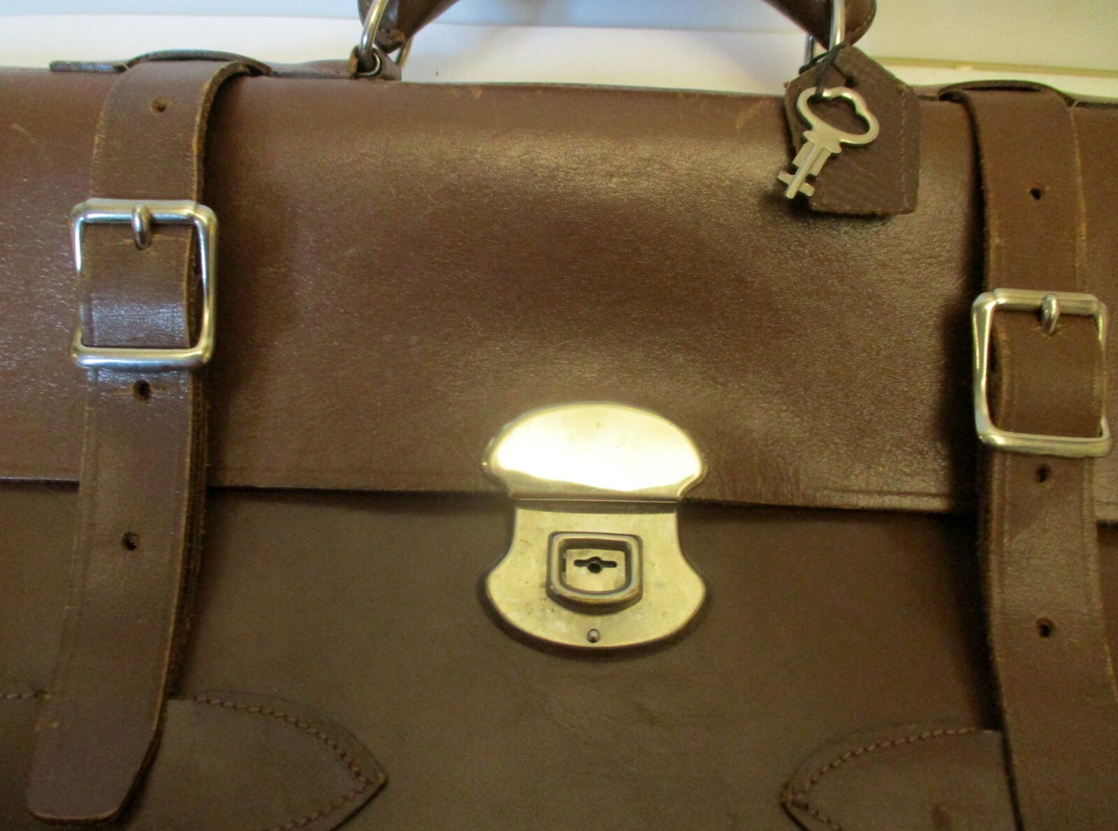 Antique LEATHER SCHOOL SATCHEL BAG BRIEFCASE Purse D… - Gem