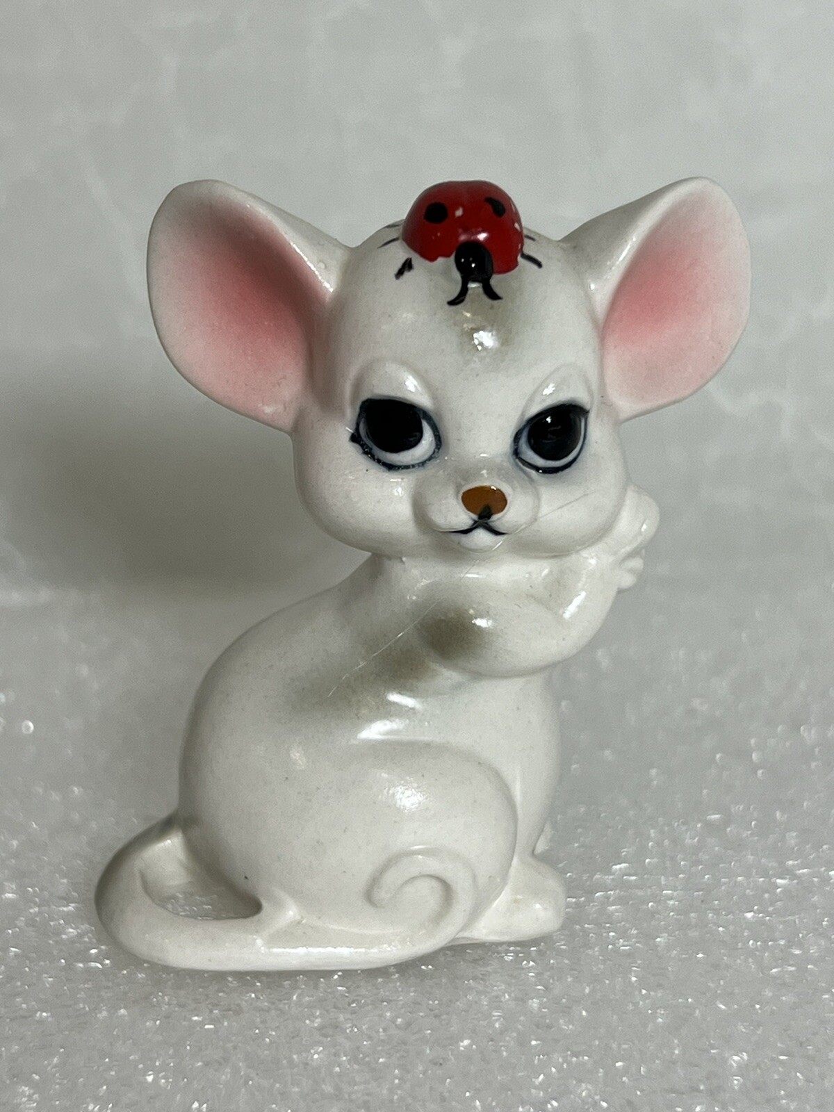 Vintage Lefton White Gray Mouse with Ladybug Porcelain 3" Figurine 8277 ...