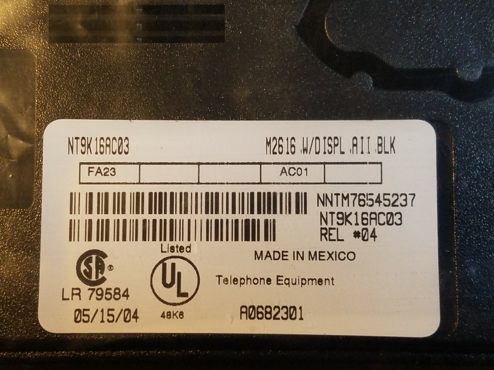 Nortel M2616 W/Disp .AII Blk - NT9K16AC03 - New/Refurbished Telephone ...