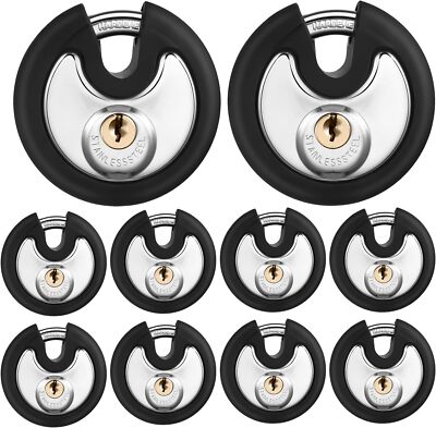 1/2/10x Heavy Duty Outdoor Keyed Padlock Disc Lock Storage Unit Gym ...