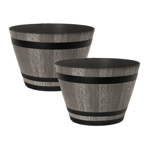 2Pc Plastic Whiskey Barrel Planter 22cm Brown Ash 4L Outdoor Garden ...