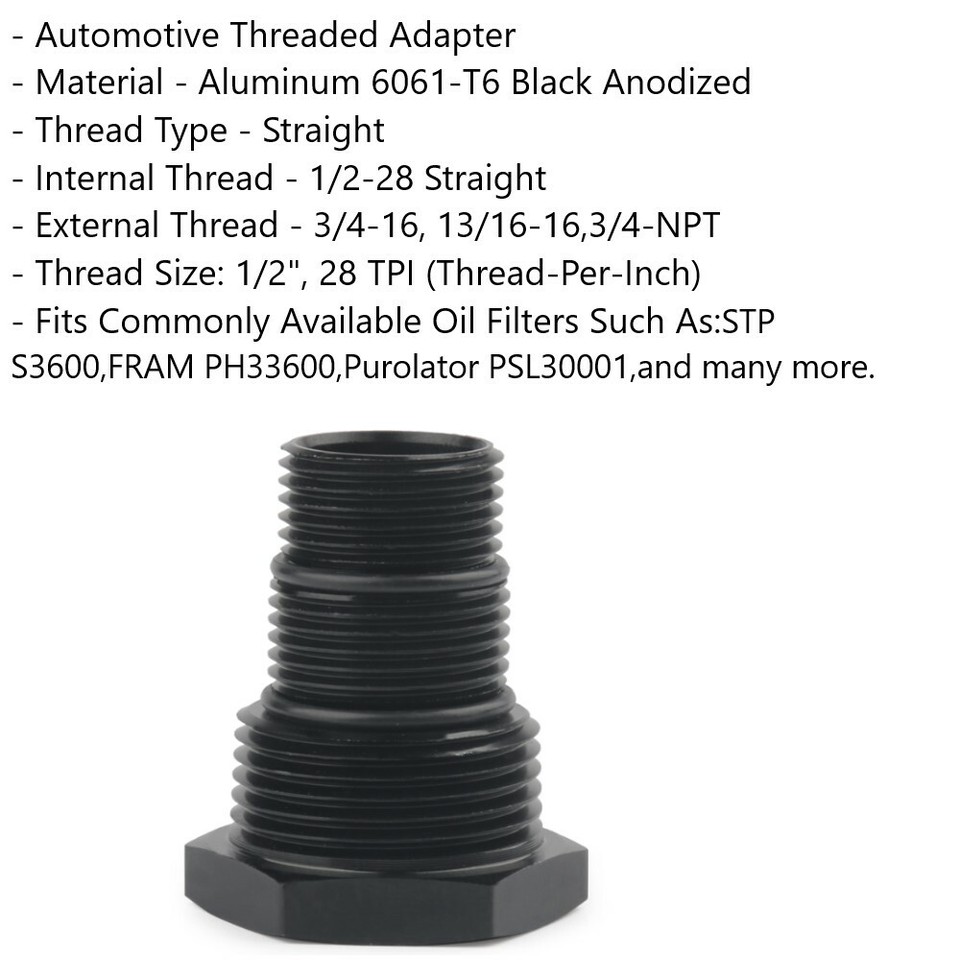 2pack 1/2-28 to 3/4-16, 13/16-16, 3/4NPT Automotive Threaded Oil Filter ...