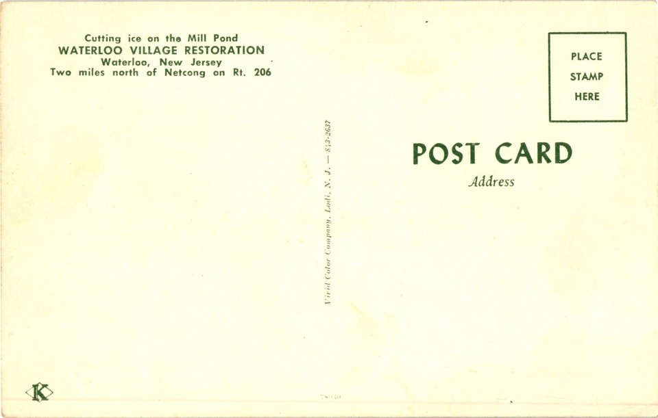 Cutting Ice Mill Pond Waterloo Village Restoration New Jersey Postcard ...