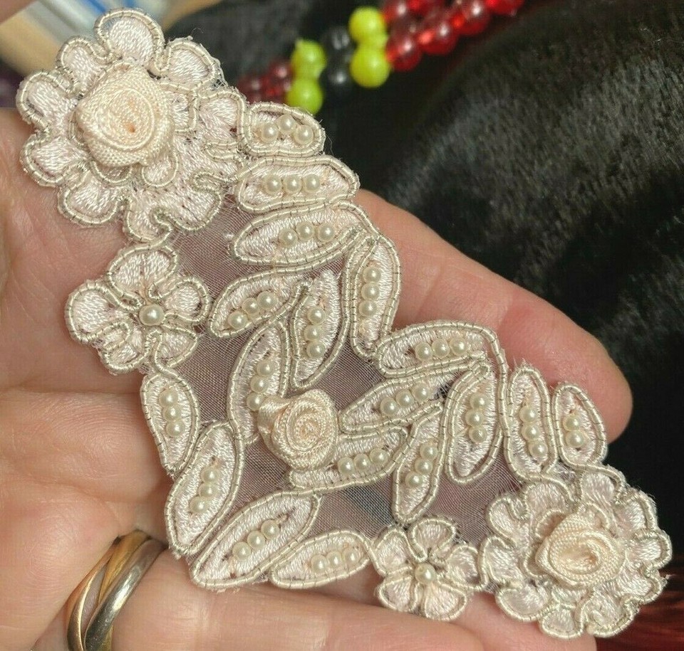 yoke rayon flowers pearl 2X4.5" soutache pale pink 1pc | eBay