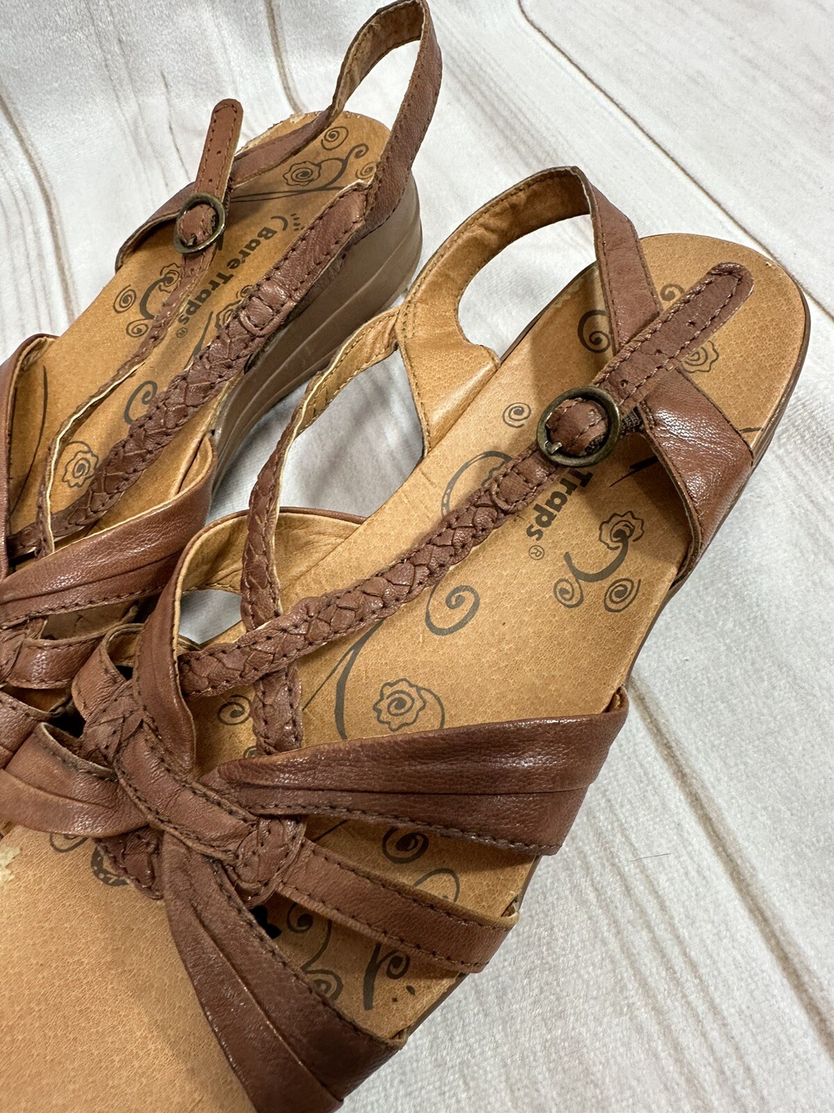Bare Traps Womens Jacee Leather Strappy Braided Sandals 9 Brown | eBay