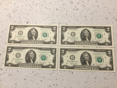lot of four $2 uncirculated bills includes 2..to..9 numbers | eBay