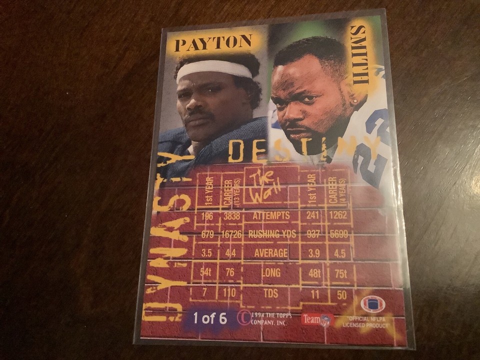 1994 Topps Dynasty Destiny Walter Payton/Emmitt Smith #1….Hall of ...