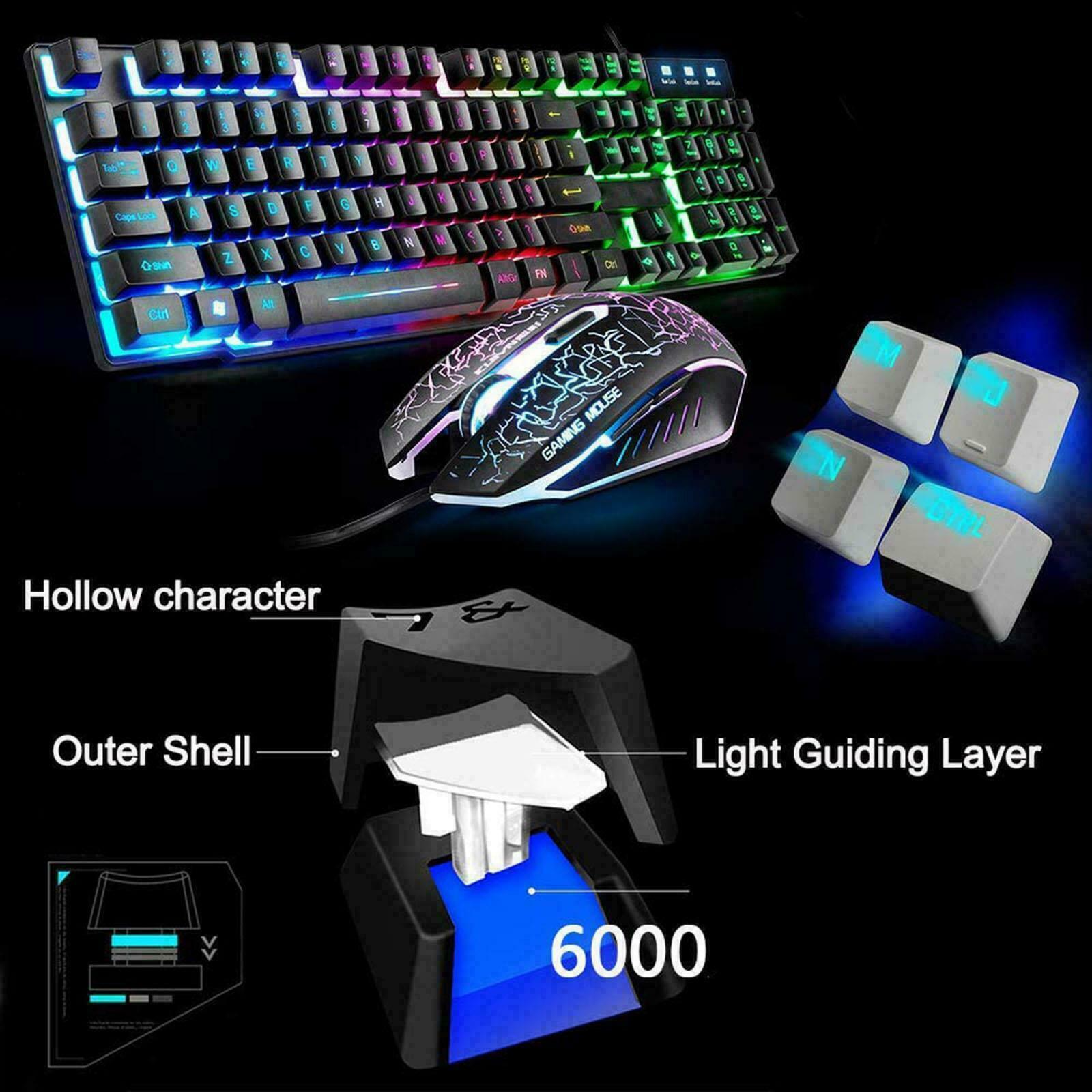 KUIYN T6 Rainbow Backlit Wired USB Gaming Keyboard and Mouse Combo | eBay