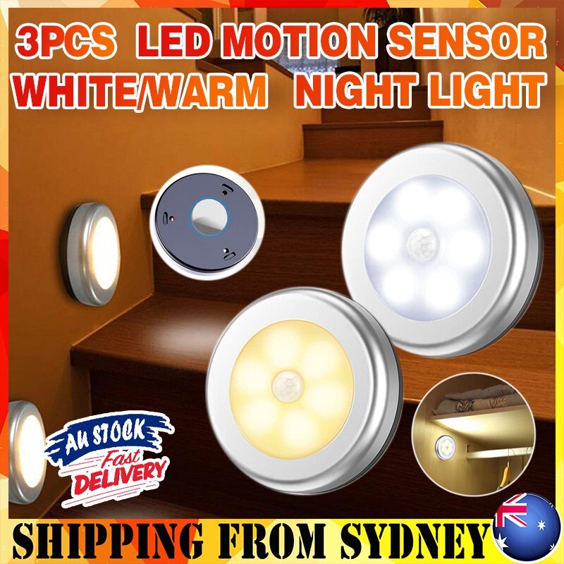 3x LED Motion Sensor Night Light Indoor Outdoor Battery Operated Stairs ...