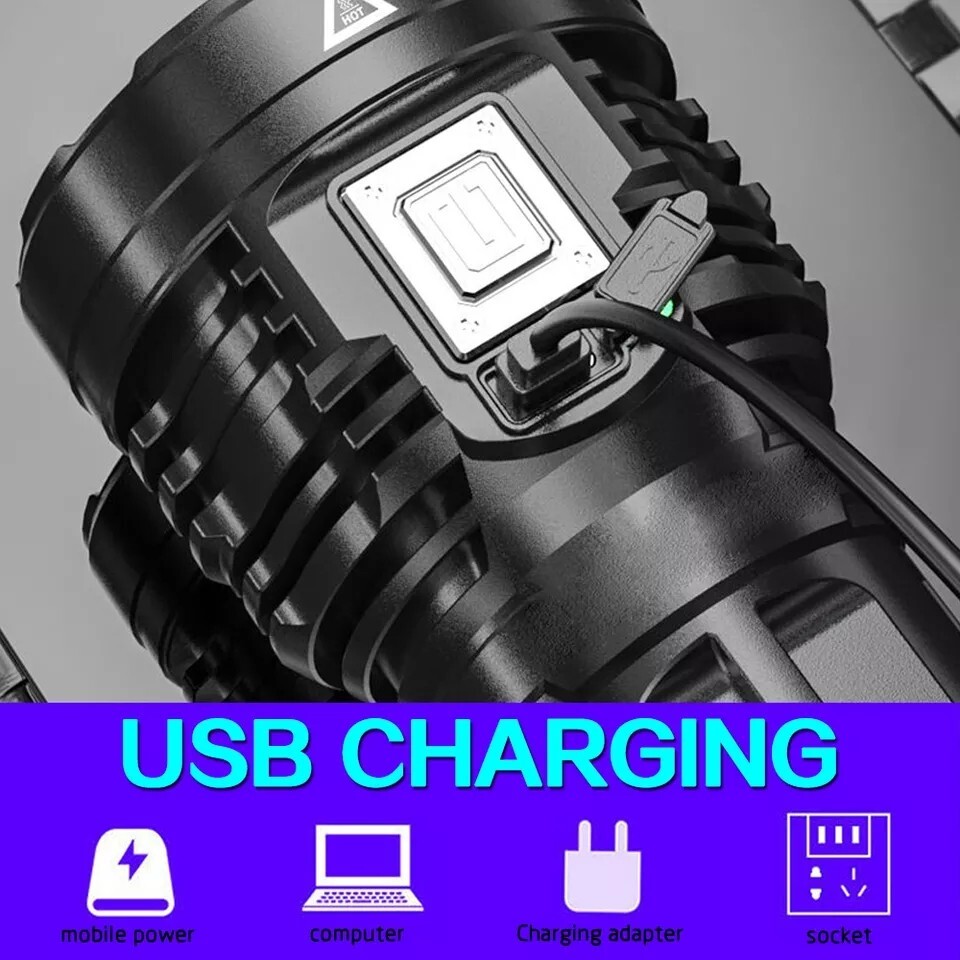 Super Bright 12000000LM Torch 8 LED Flashlight USB Rechargeable ...