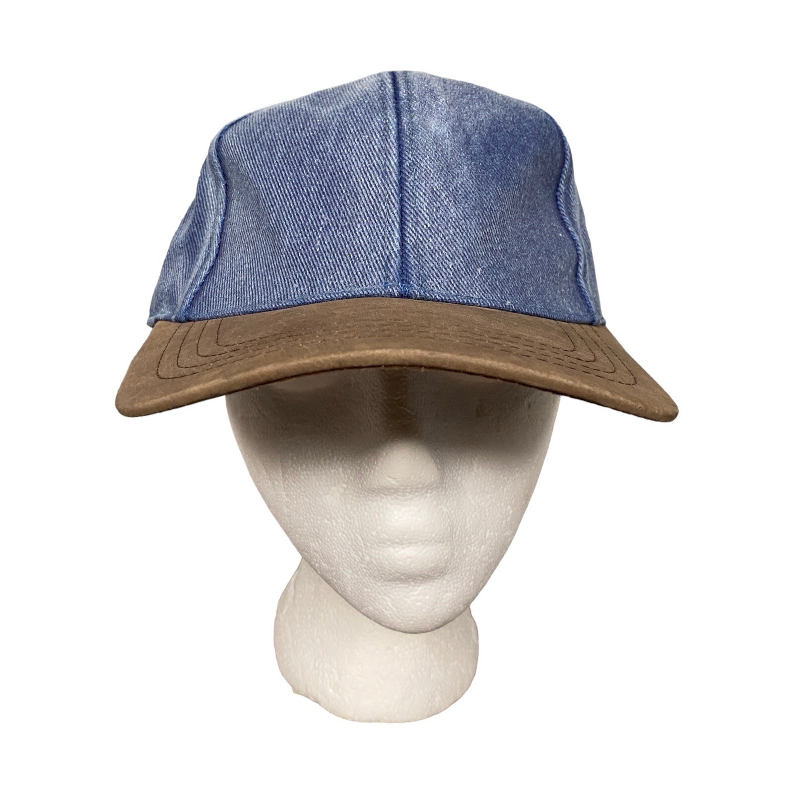 Vintage LUNA PIER Denim Hat Leather Brim Strapback Ca… - Gem