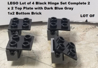 LEGO Lot of 4 Hinge Set Black 2 x 2 Top Plate with Dark Gray 1x2 Bottom ...