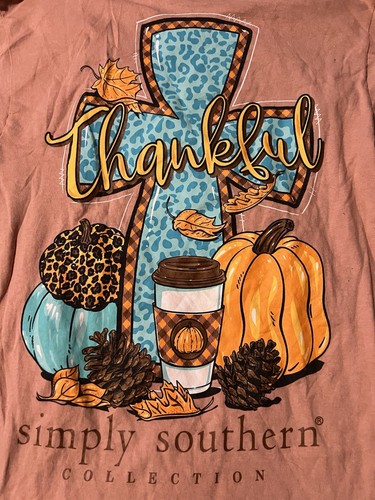 Simply Southern T-Shirt Womens Small Fall Autumn Thankful Cross ...