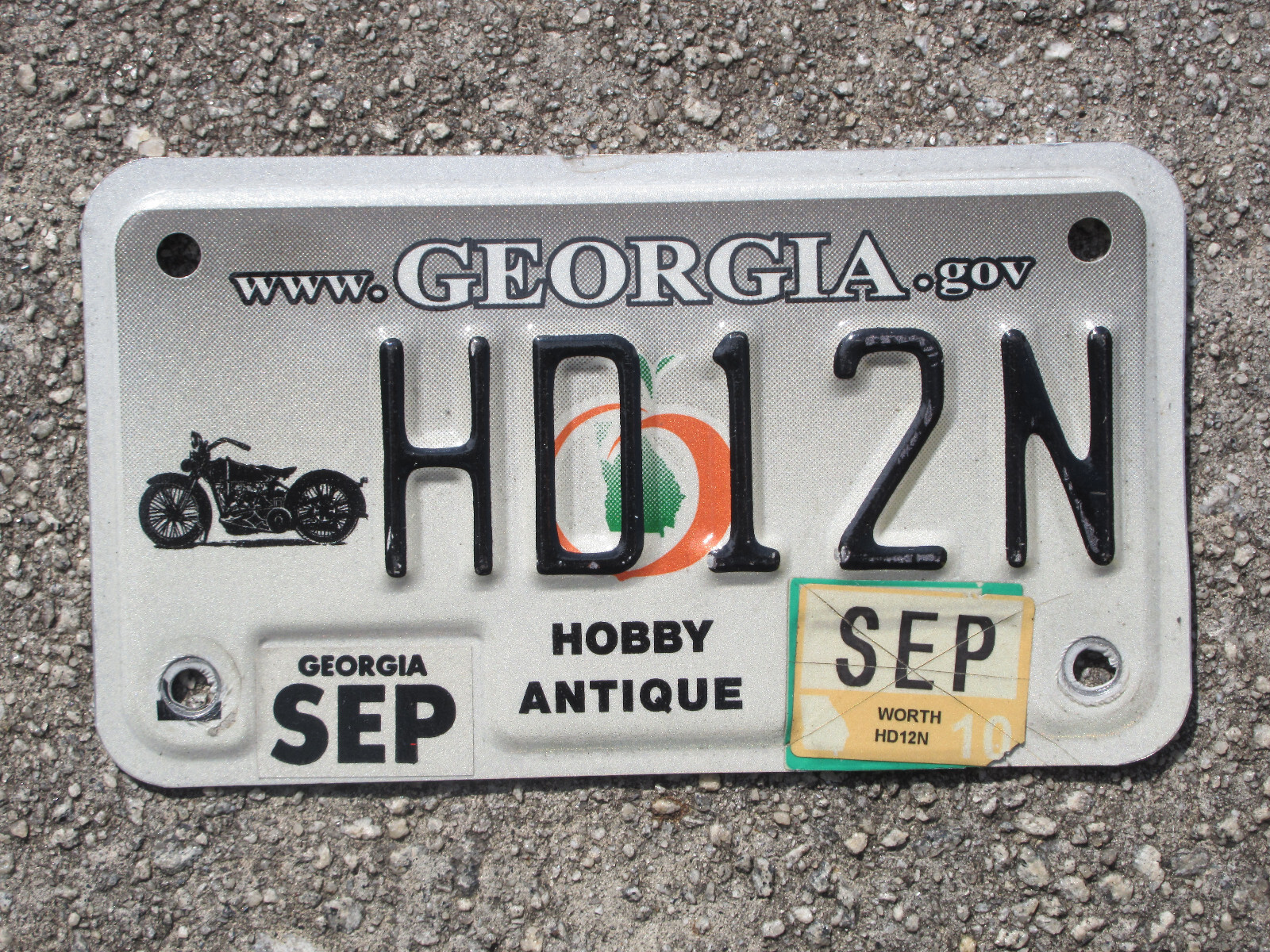 2012 Georgia Hobby Antique Motorcycle License Plate HD 12 N Peach State ...