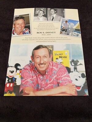 ROY E. DISNEY 1930-2009 tribute ad with his uncle Walt Disney, Mickey ...