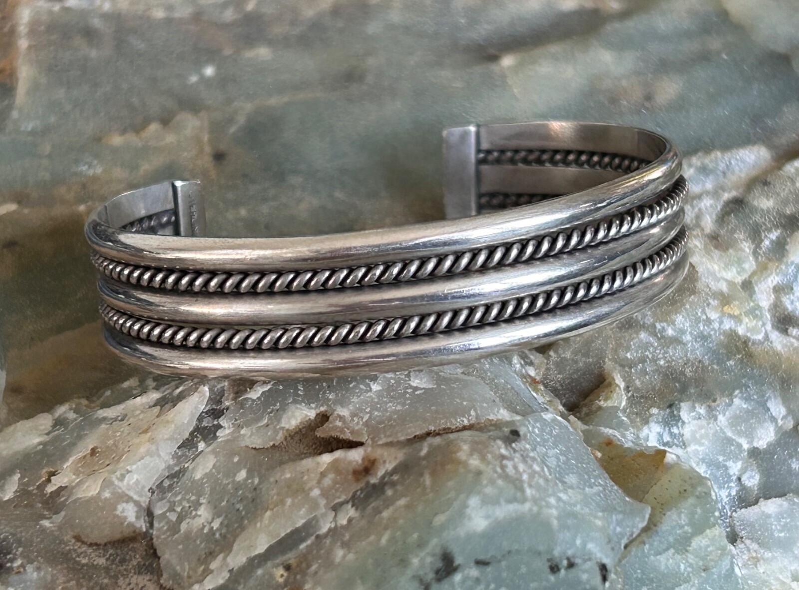 STERLING SILVER 1/2 INCH WIDE TWISTED ROPE CUFF BRACE… - Gem