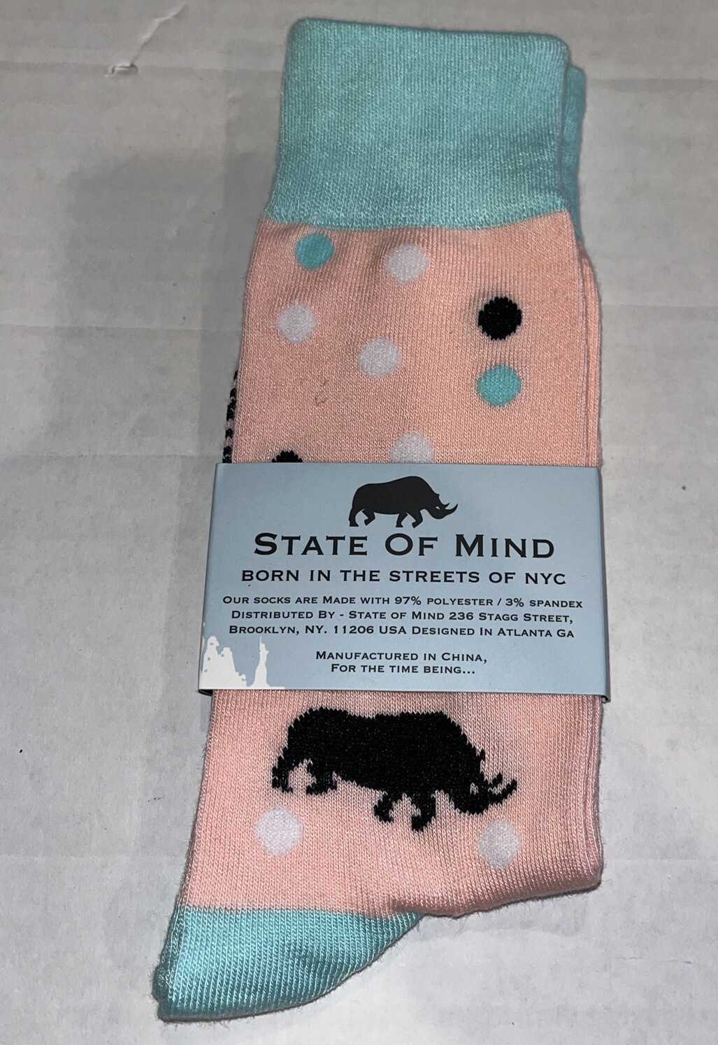 State Of Mind Socks One Size Pink Aqua Polka Dot New | eBay