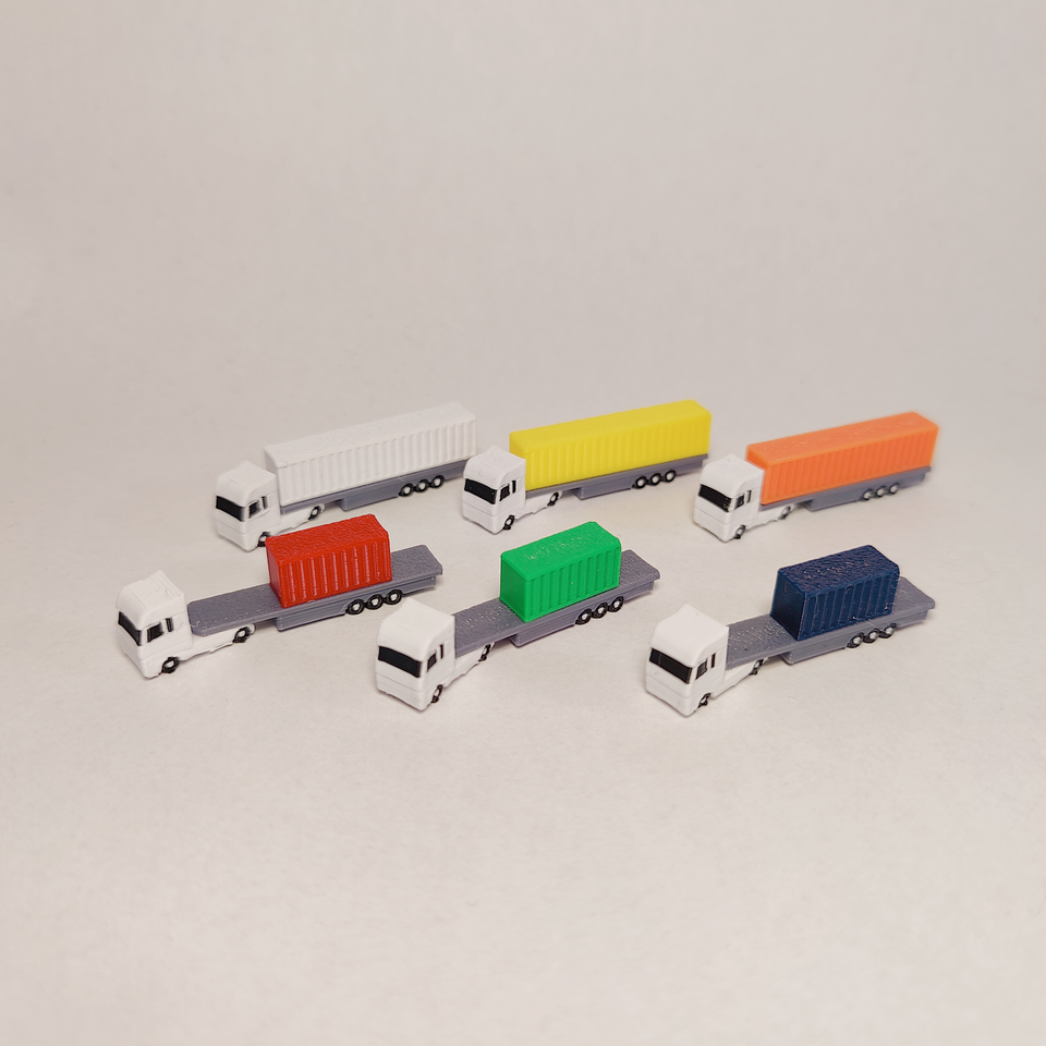 6x Orange ARTICULATED CONTAINER Truck/Lorry Airport GSE Vehicles 1:400 ...