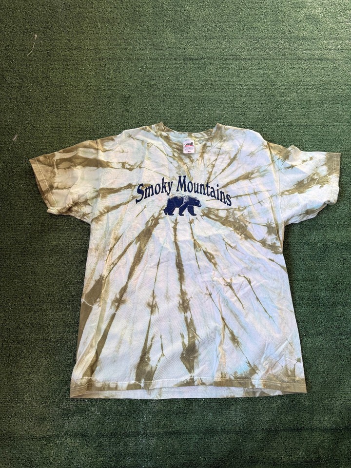 Y2K Great Smoky Mountains Bear Spell Out Tie Dye Nature Travel T Shirt ...