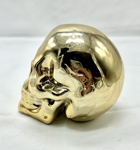 Ceramic Pottery Mirrored Gold Human Skull Paperweight Figurine Statue ...